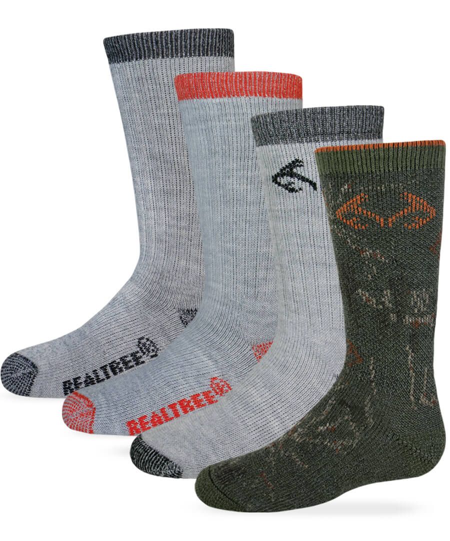 RealTree Boys Merino Wool Crew Boot Socks 4 Pair Pack